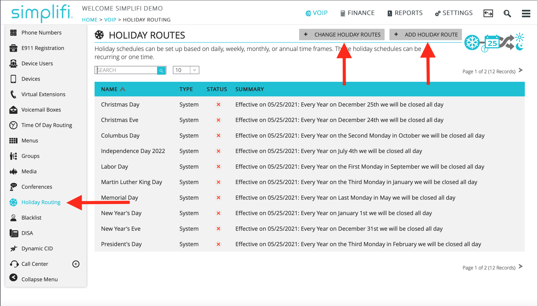 Simplifi Contact (Core) - Setting up Holiday Routing